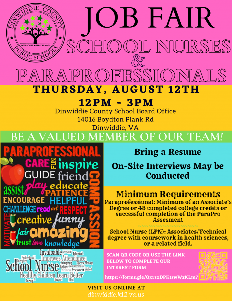 Aug. 12: Job Fair for School Nurses & Paraprofessionals - Dinwiddie ...