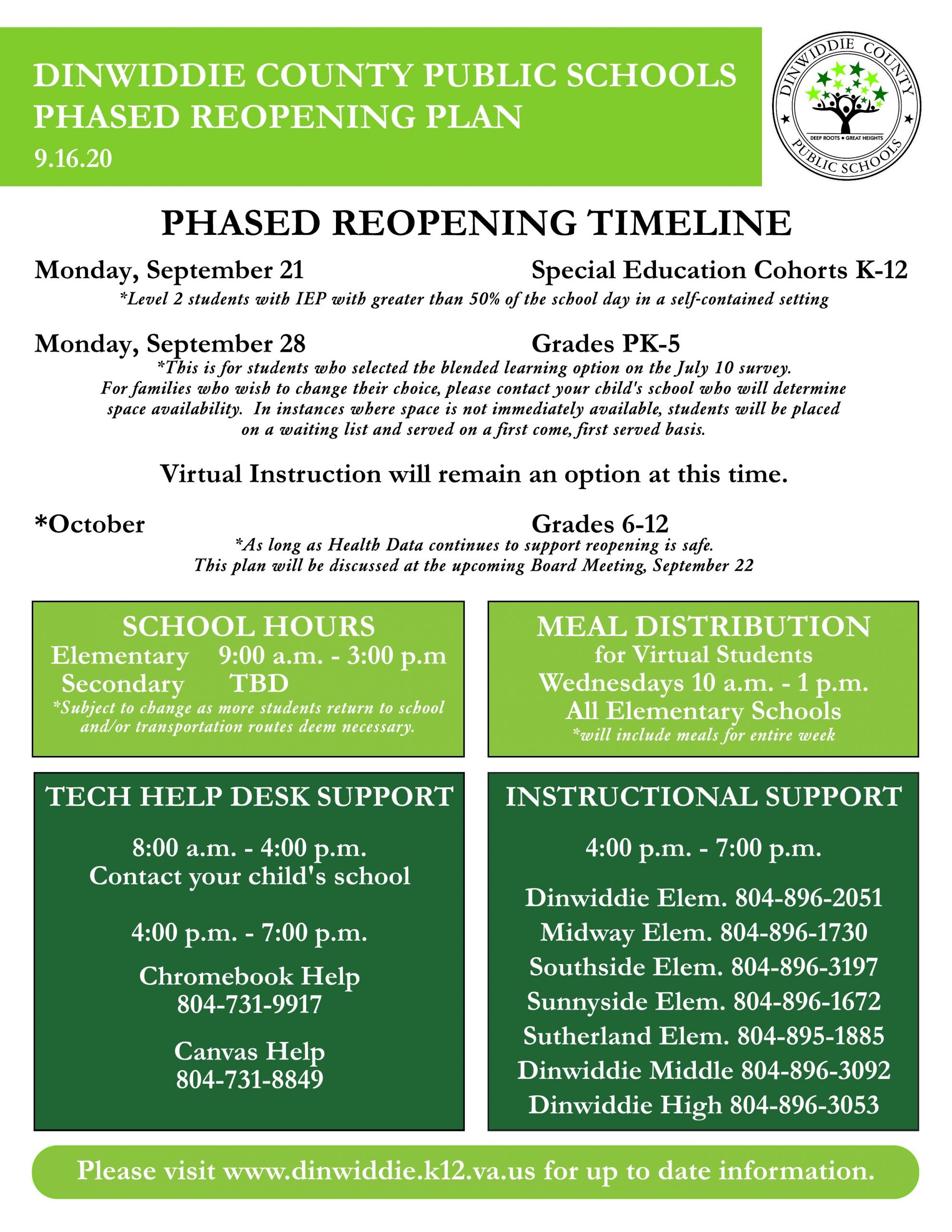 Sep. 16: Phased Reopening Plan - Dinwiddie High School